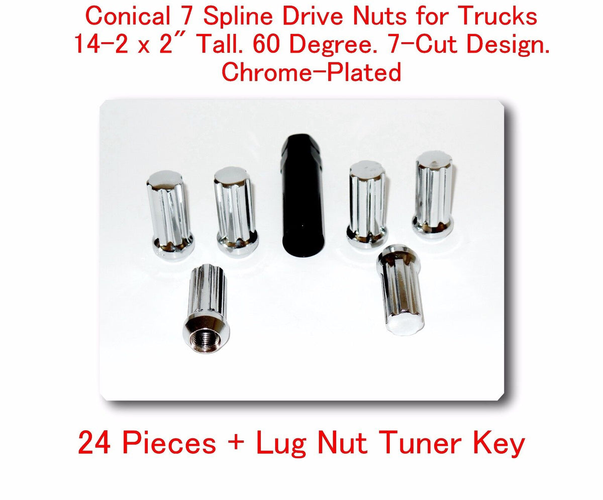 24 Pcs Conical 7 Spline Drive Nut For Trucks M14-1.5 XL Tall 2" w/ Spl ...