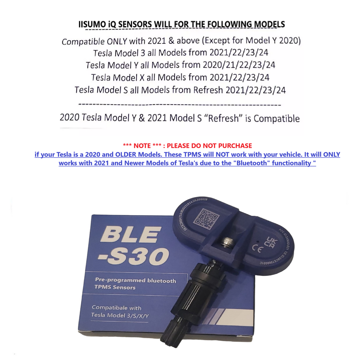 ISUMO iQ TPMS Bluetooth Tire Pressure Sensors Fits TESLA S 3 X Y 14907 ...