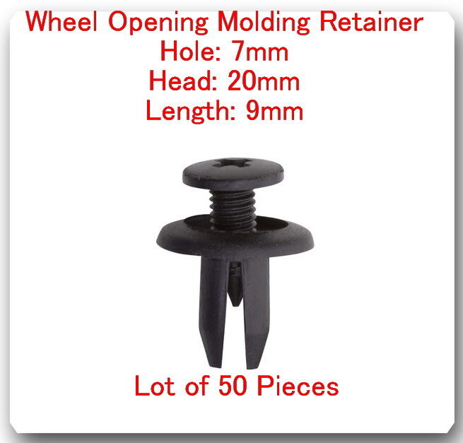 50 Pc Wheel Opening Molding Retainers Hole: 7mm Head 20mm L: 9mm Fits ...