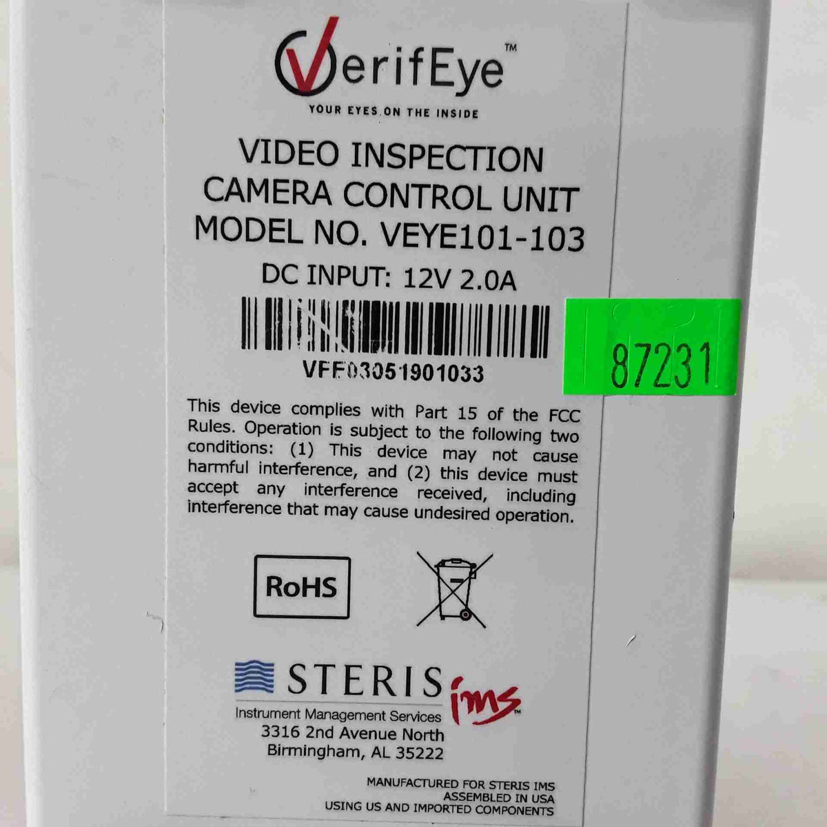 Steris VerifEye Video Inspection Camera Control Unit - Model VEYE101-1 ...